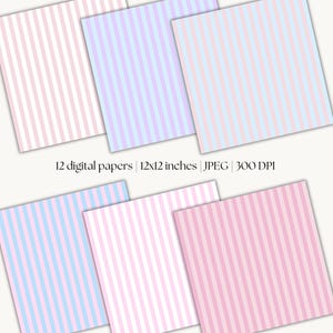 Pastel Stripes Digital Paper, Seamless Patterns, Blue Backgrounds, Pink ...