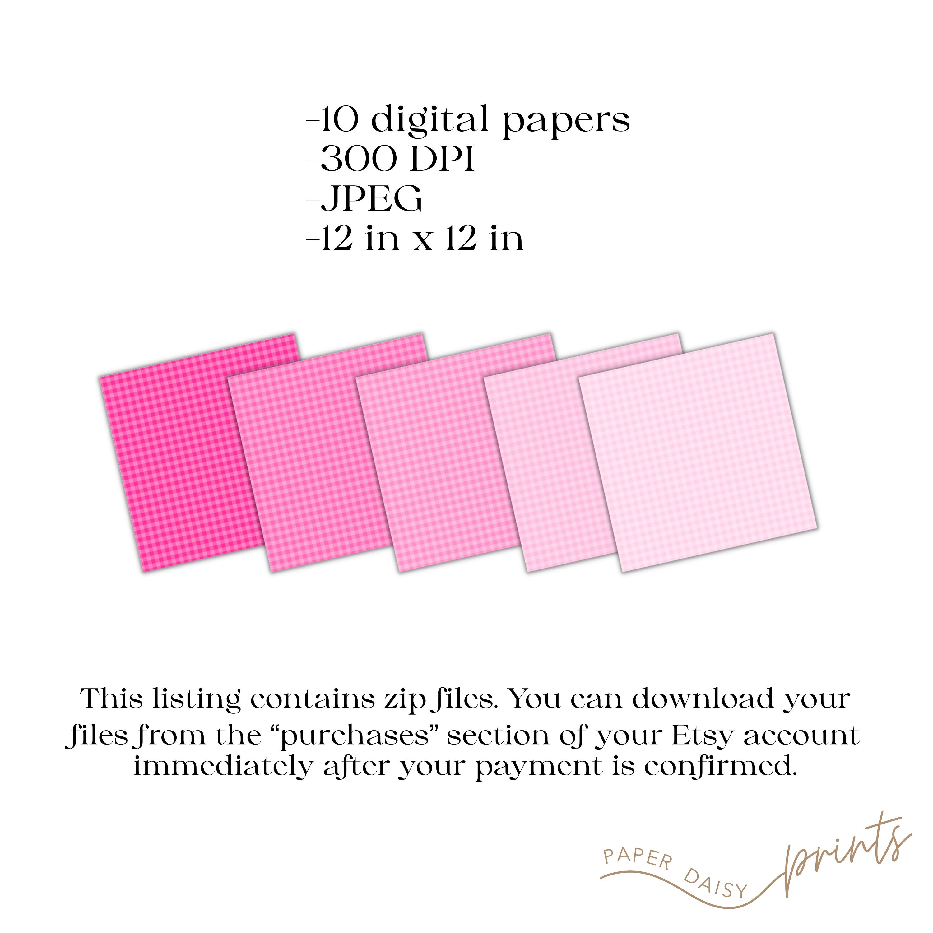 Pink Gingham Paper, Digital Scrapbook Paper Set, Pink Seamless ...