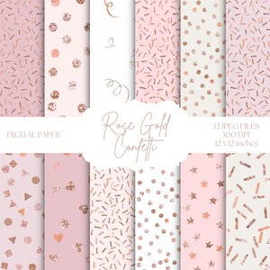 Rose Gold Digital Paper, Pink Confetti Backgrounds, Birthday Party ...