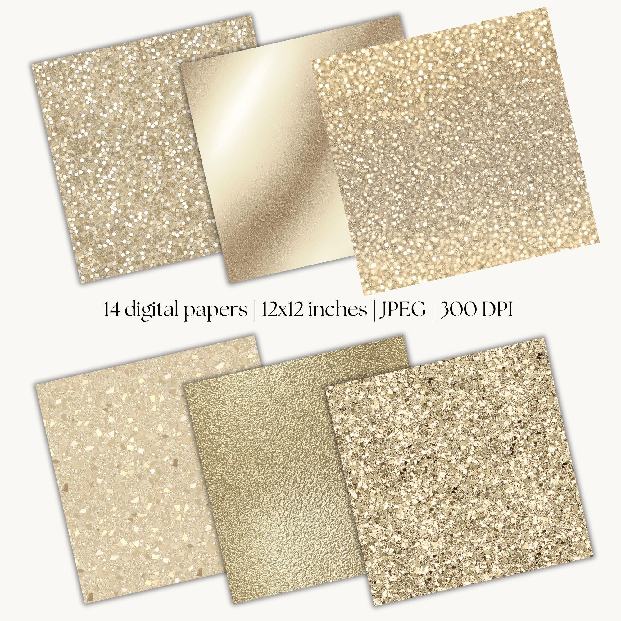 Champagne Gold Digital Paper, Glitter Patterns, Metallic Textures, Gold ...