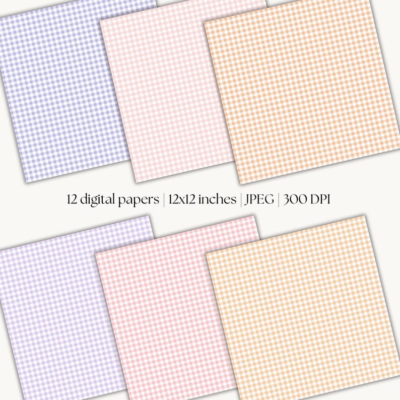 Pastel Gingham Digital Paper, Plaid Backgrounds, Pink & Blue Scrapbook ...