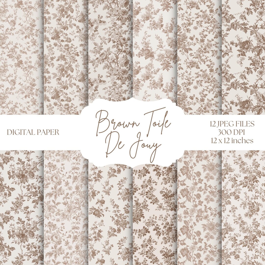 Toile De Jouy Digital Paper, Brown Toile, Vintage Floral Patterns ...