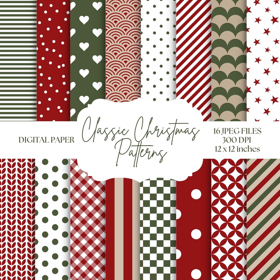 Christmas Digital Paper, Red & Green Backgrounds, Seamless Patterns ...
