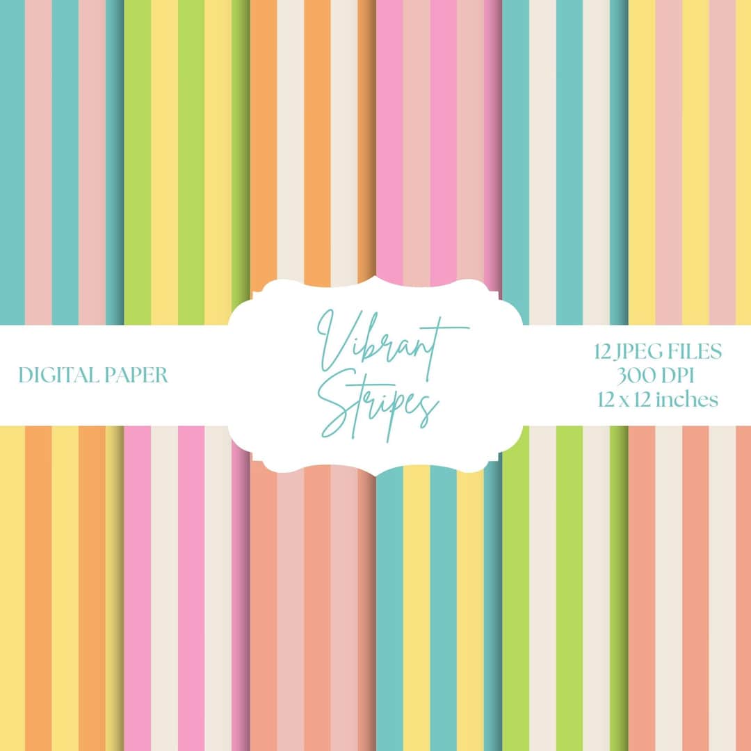 Colorful Stripes Digital Paper, Seamless Stripe Patterns, Bright ...
