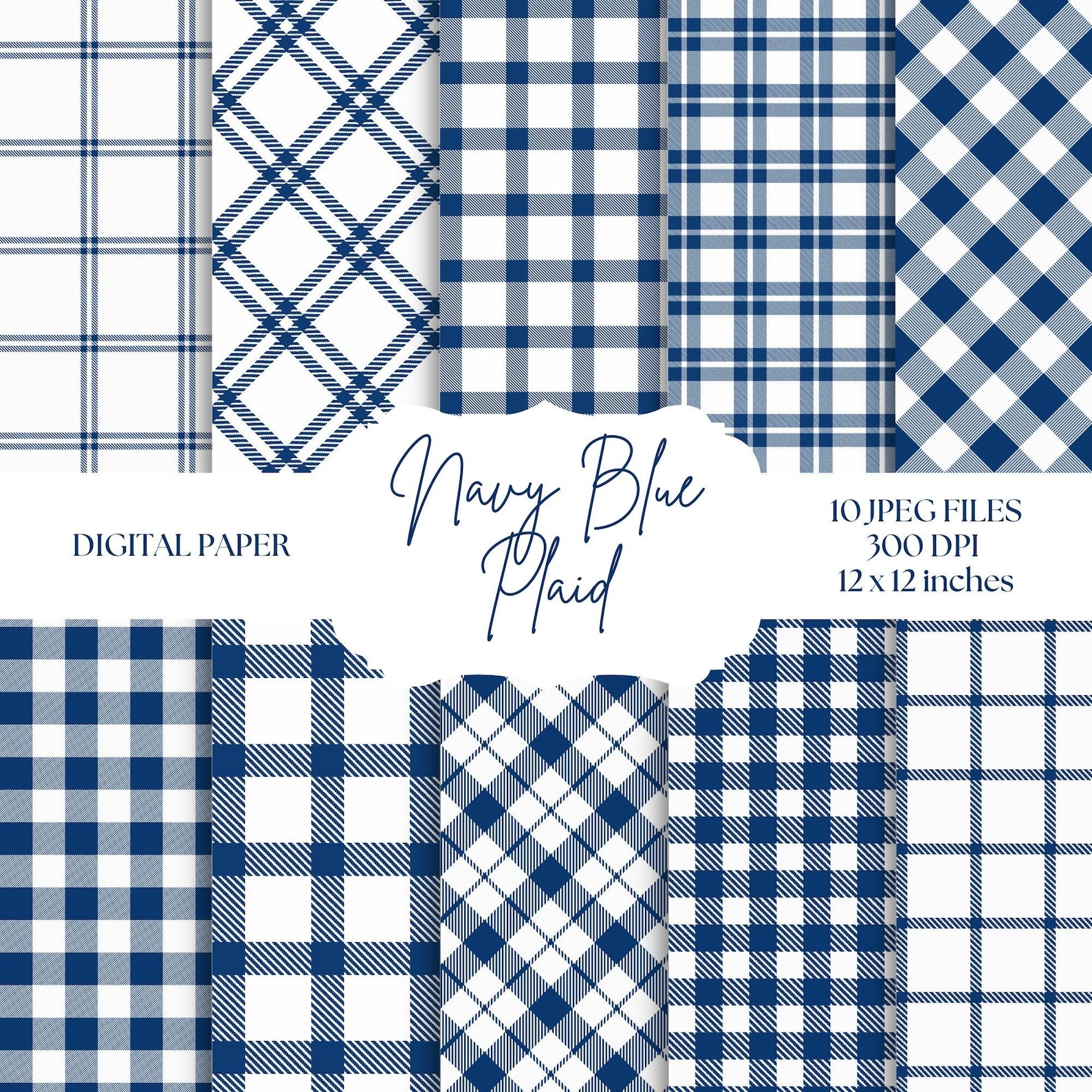 Blue Plaid Digital Paper, Navy Blue Backgrounds, Gingham Plaid Seamless ...