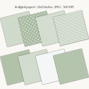Sage Green Digital Paper, Seamless Backgrounds, Green and White ...
