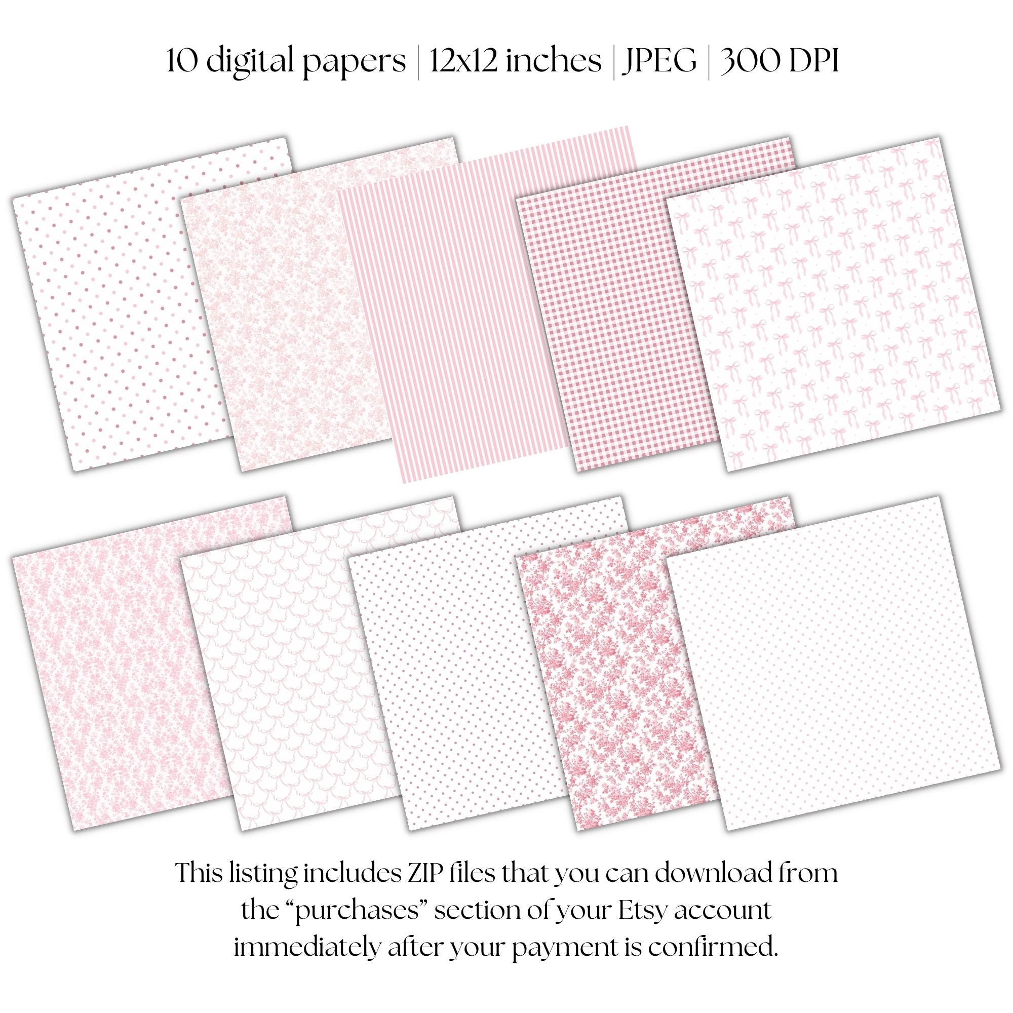 Pink Digital Paper, Preppy Backgrounds for Scrapbooking & Crafts, Bows ...