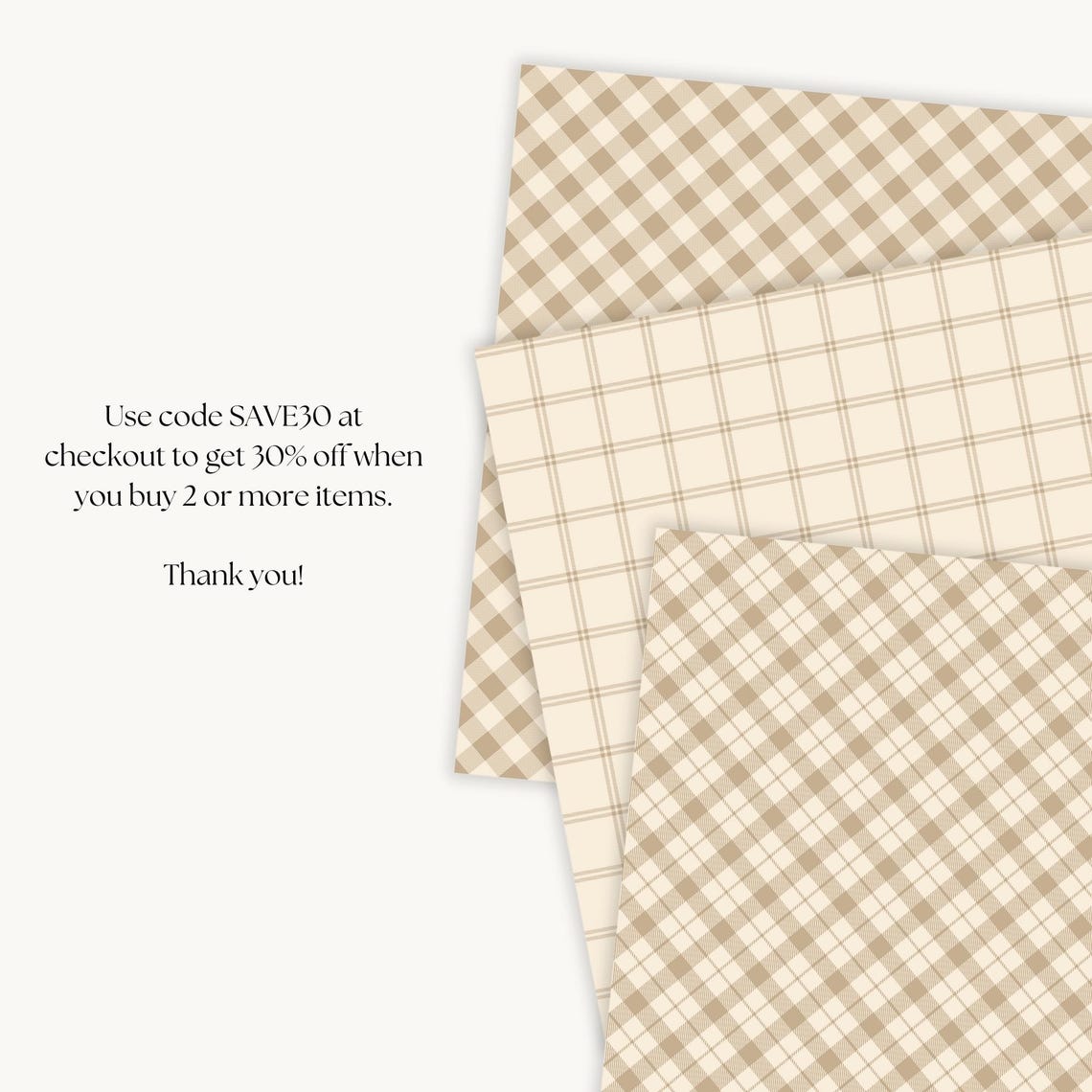 Beige Plaid Digital Paper, Neutral Backgrounds, Seamless Gingham ...
