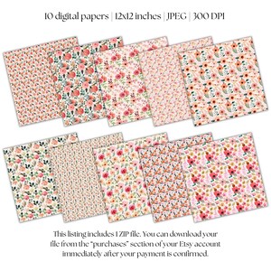 Peach and Coral Digital Paper, Watercolor Floral Backgrounds, Flower ...