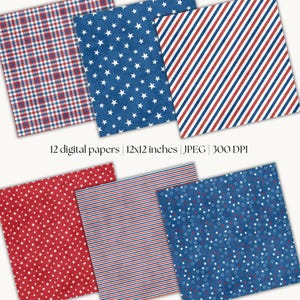 Red White & Blue Digital Paper, Patriotic Backgrounds, 4th of July ...