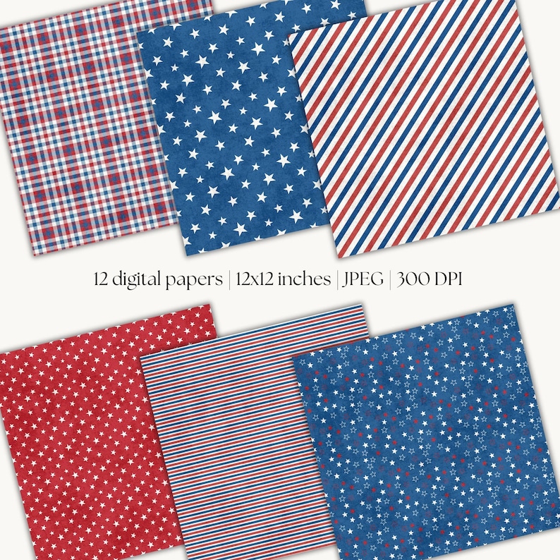 Red White & Blue Digital Paper, Patriotic Backgrounds, 4th of July ...