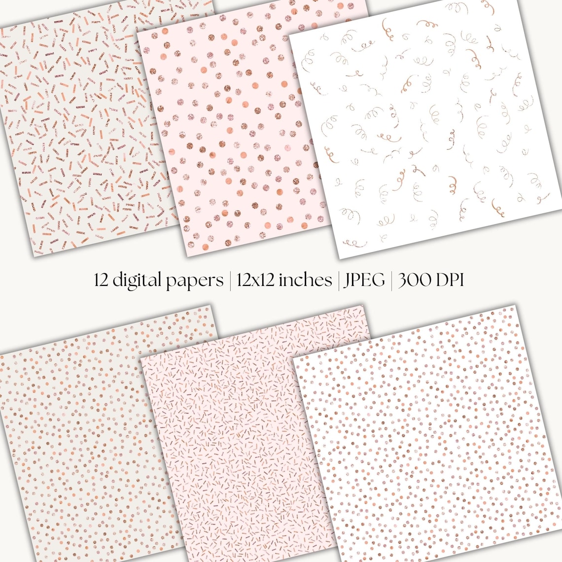 Rose Gold Digital Paper, Pink Confetti Backgrounds, Birthday Party ...