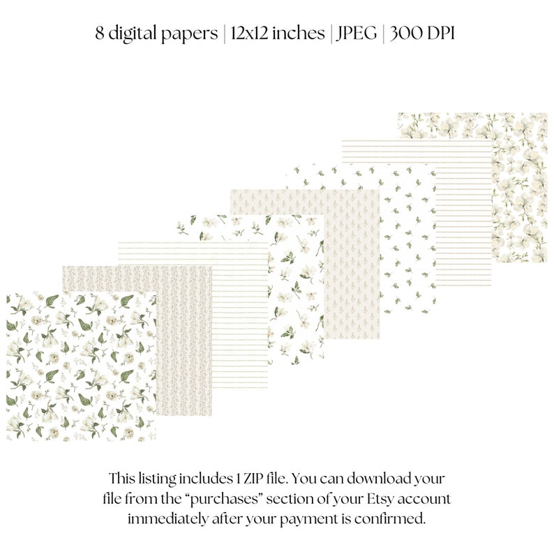 Neutral Floral Digital Paper, White Seamless Patterns, Watercolor ...