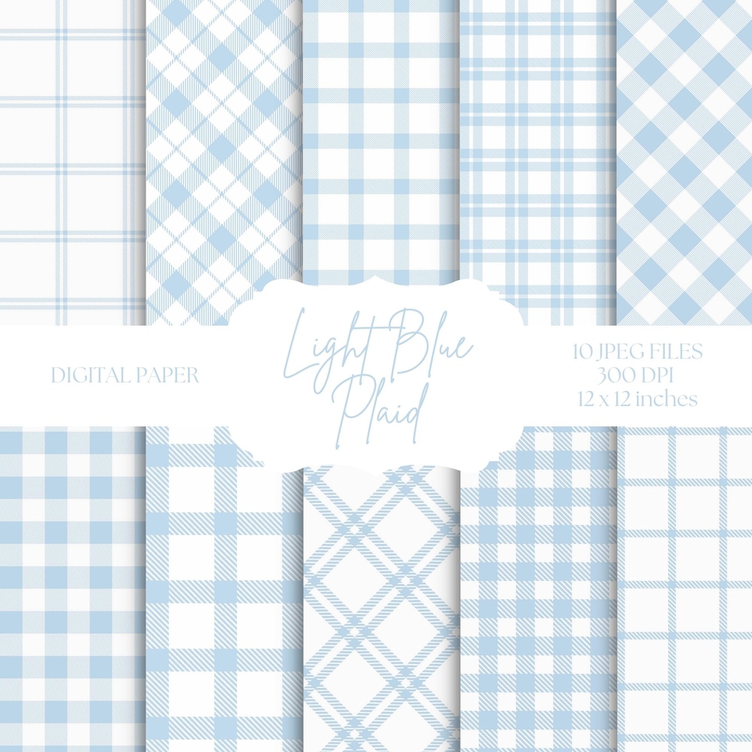 Blue Plaid Digital Paper, Light Blue Backgrounds, Gingham Patterns ...