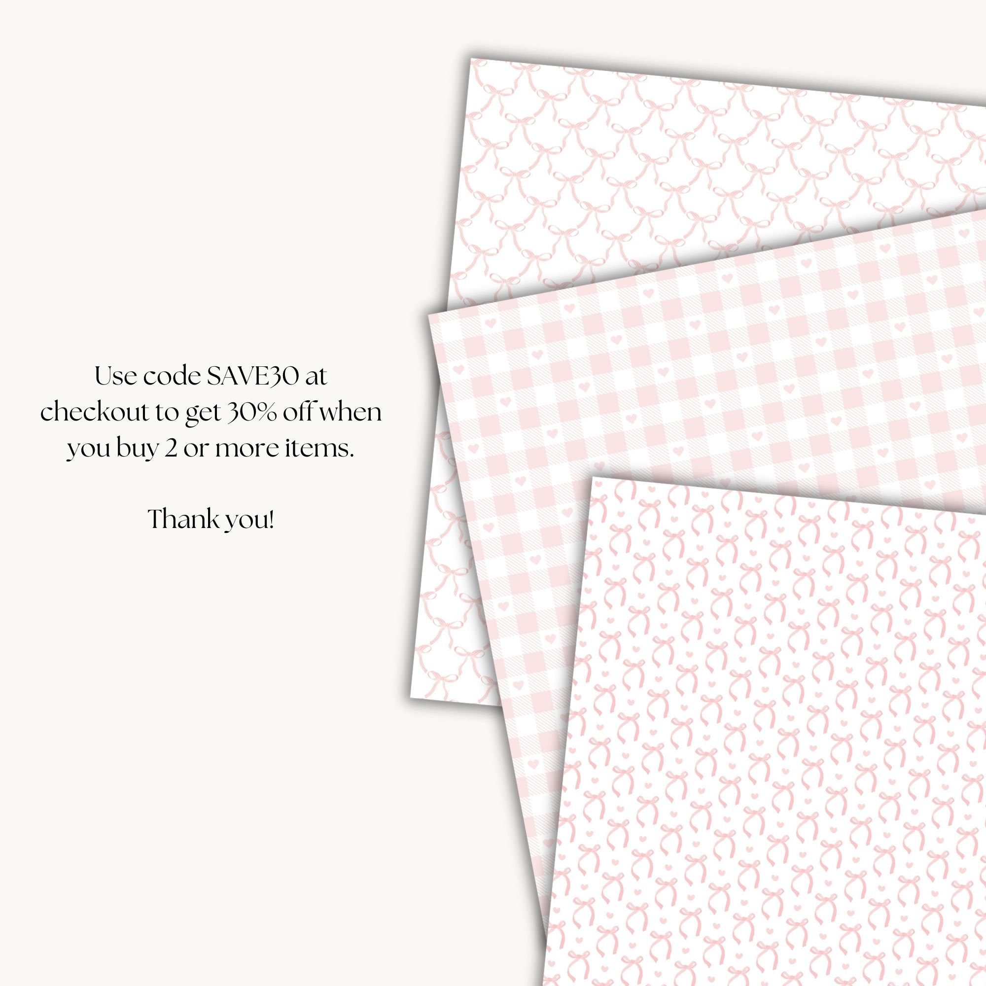 Pink Bow Digital Paper, Coquette Backgrounds, Heart Patterns, Pink and White Digital Paper, Baby ...