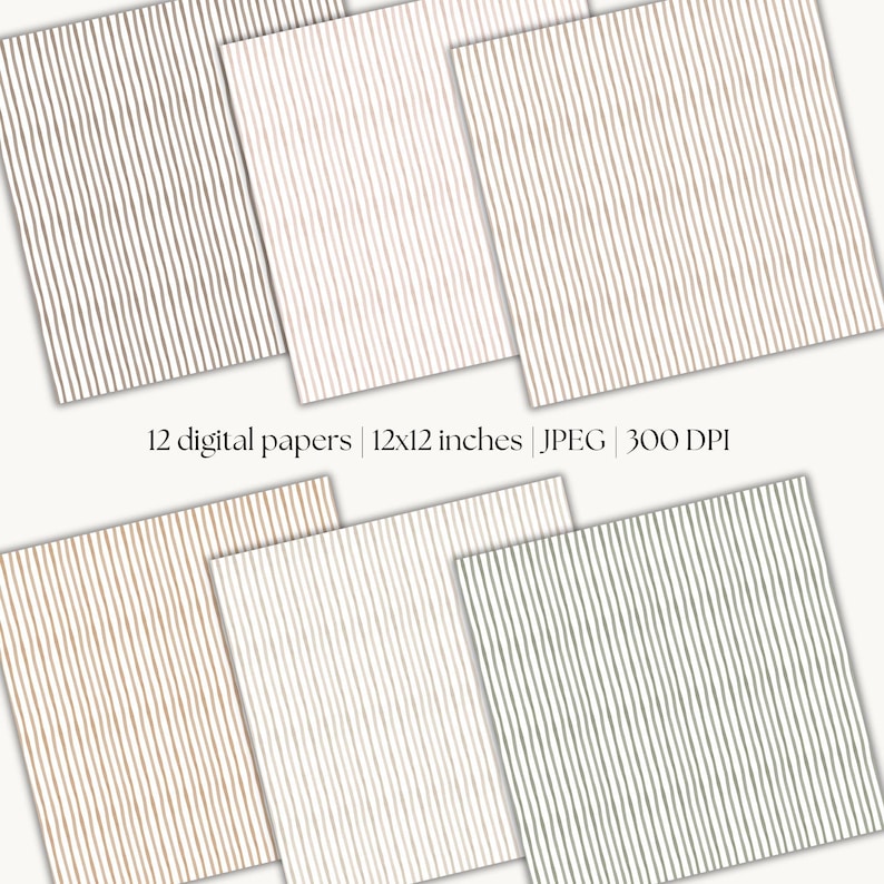 Watercolor Stripes Digital Paper, Neutral Backgrounds, Vertical Stripe ...