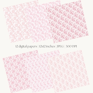 Pink Toile De Jouy Digital Paper, Spring Floral Backgrounds, Pink and ...