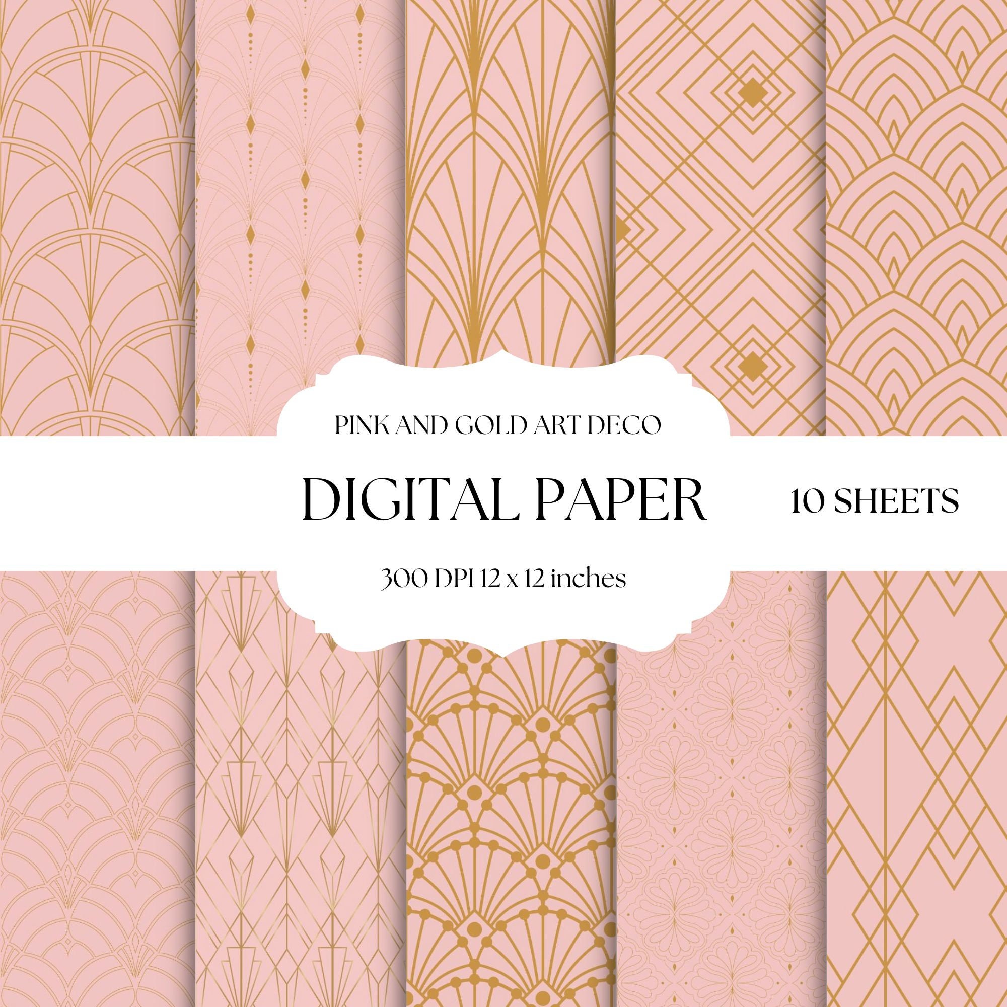 Pink and Gold Art Deco Digital Paper Geometric Backgrounds - Etsy