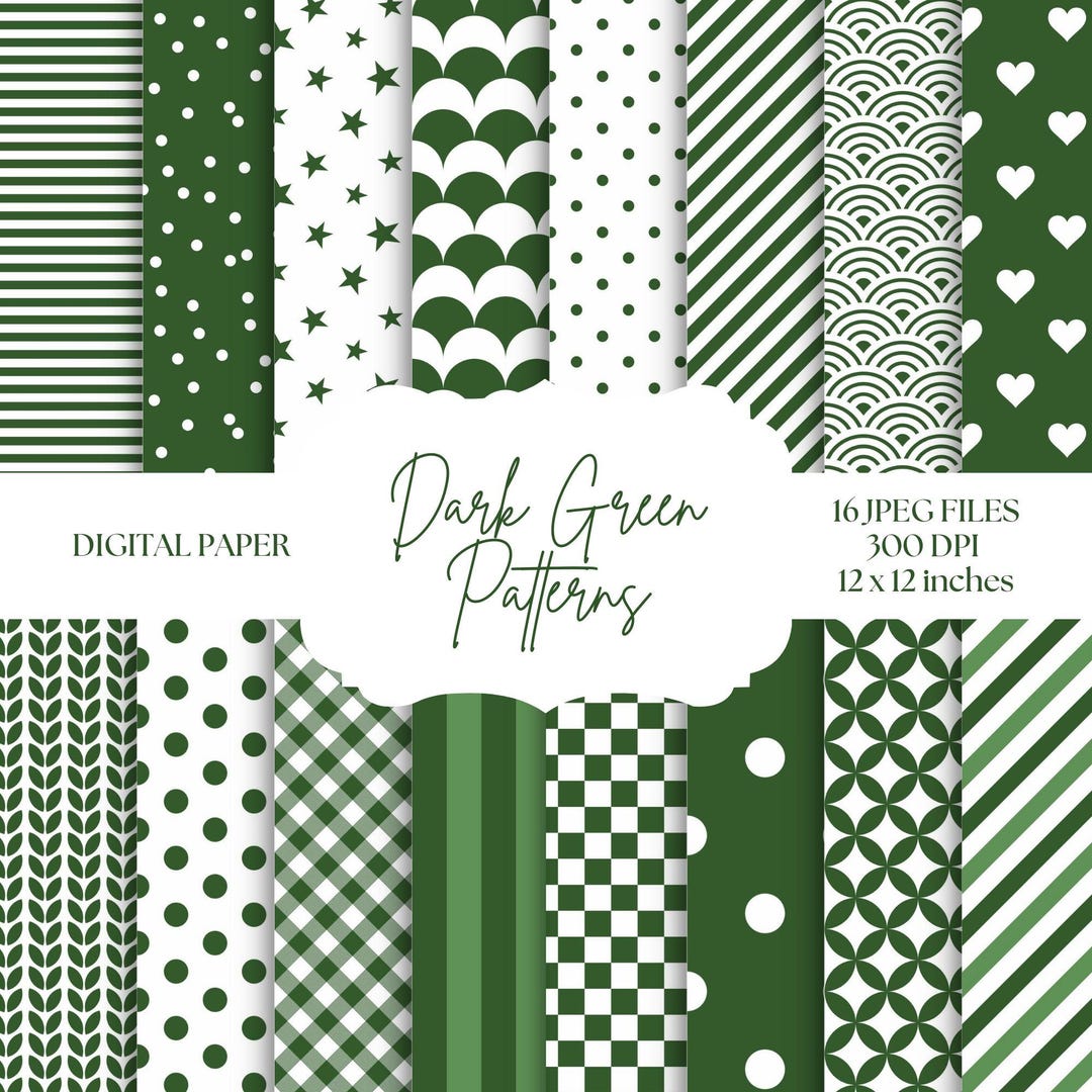 Green Digital Paper, Seamless Backgrounds, Green and White Patterns ...