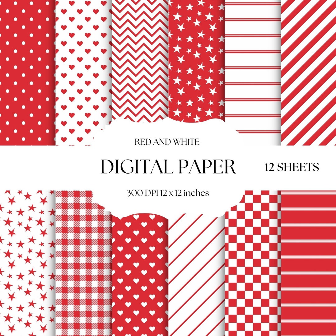 Red and White Digital Paper, Red Seamless Patterns, Red Backgrounds ...