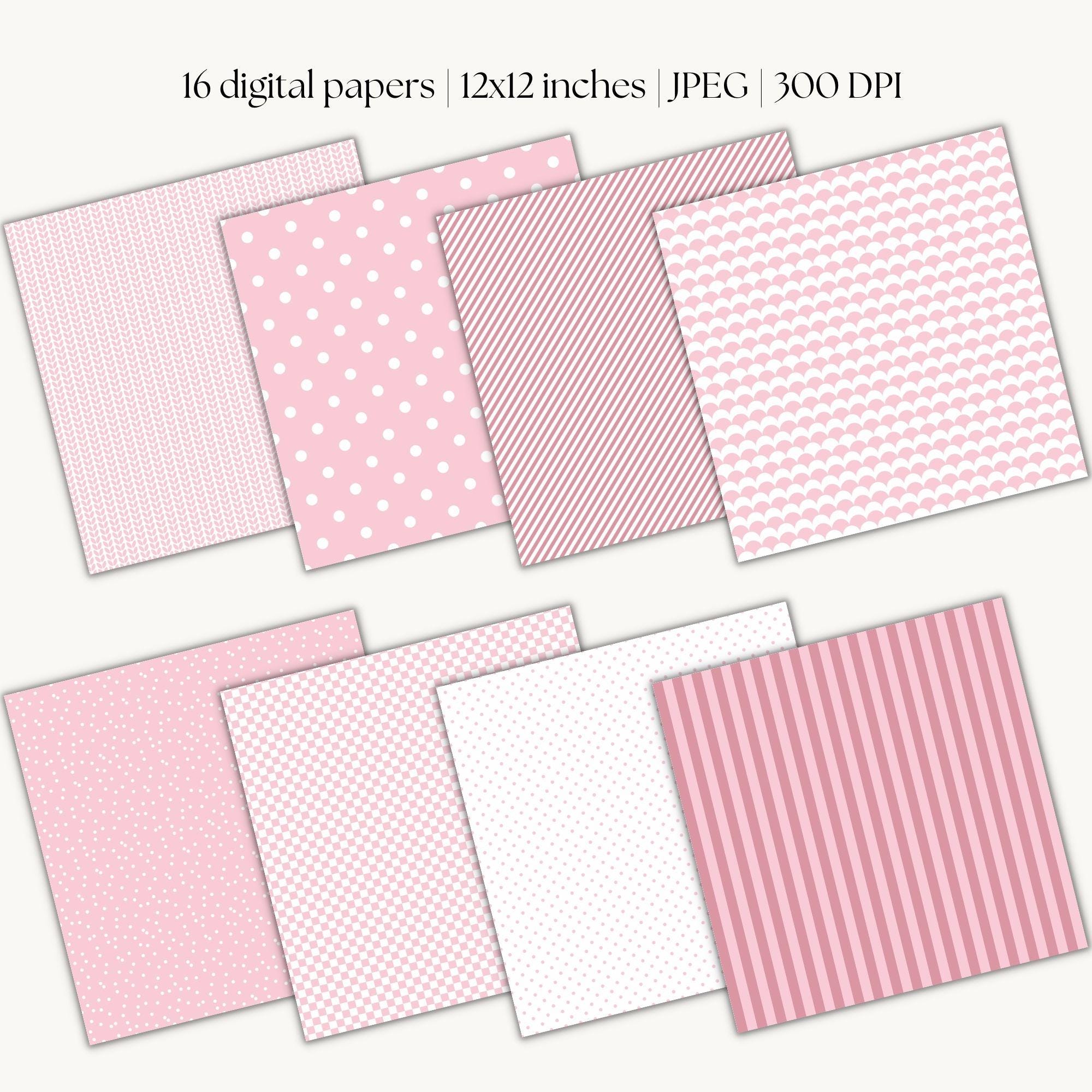 Pink Digital Paper, Blush Seamless Patterns, Light Pink and White ...