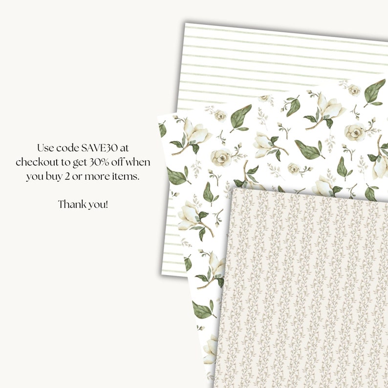 Neutral Floral Digital Paper, White Seamless Patterns, Watercolor ...