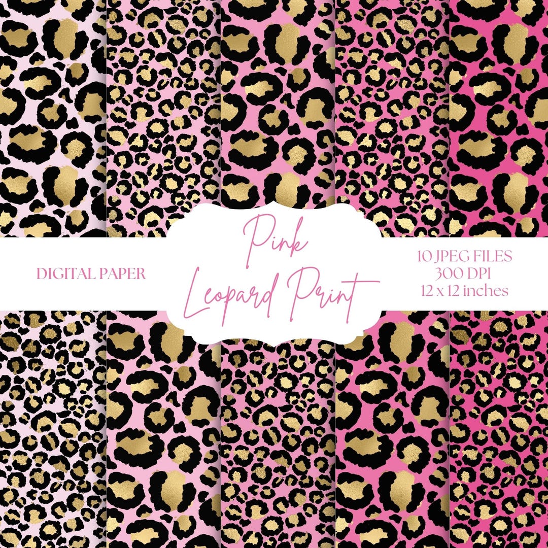 Leopard Print Digital Paper, Pink Metallic Backgrounds, Seamless Animal ...