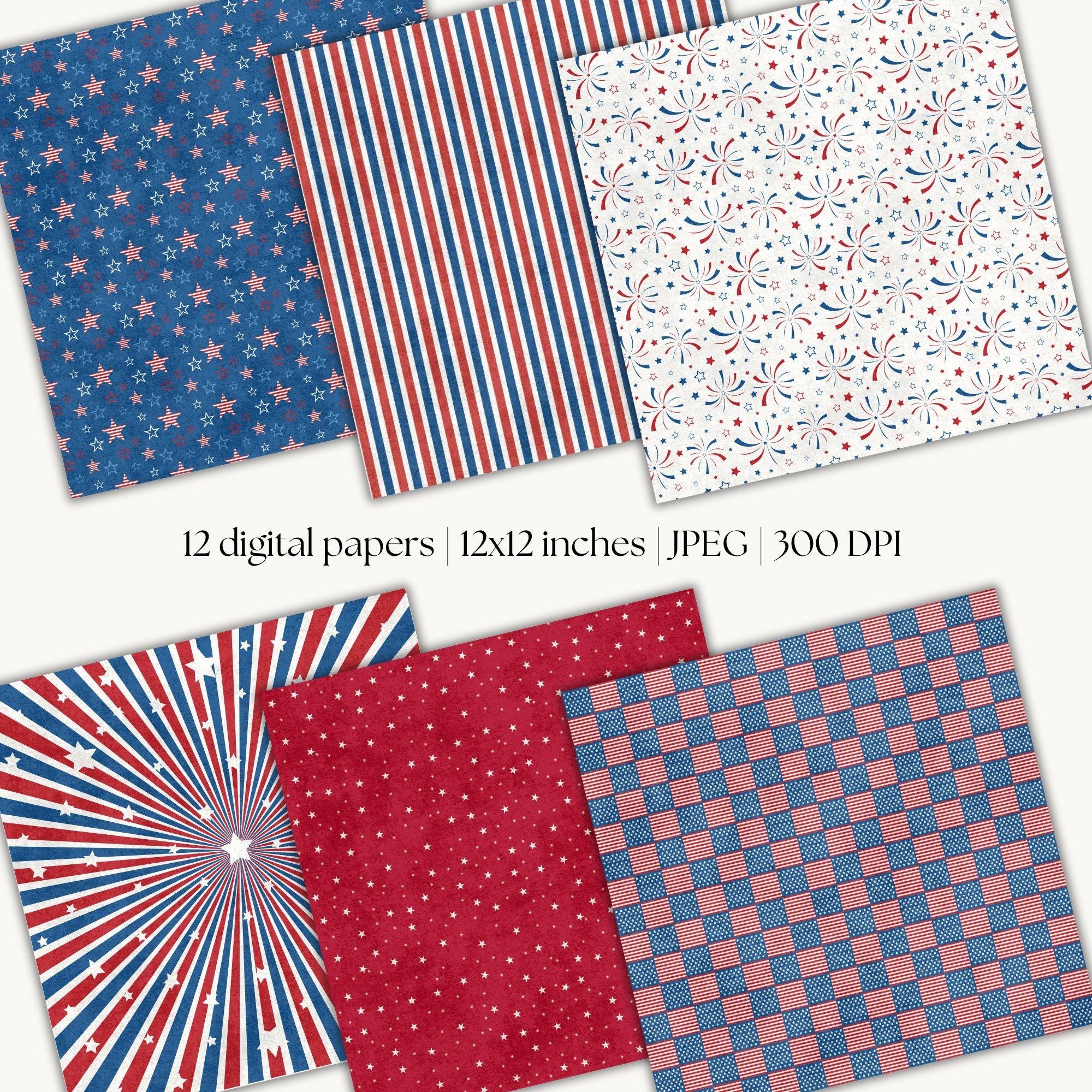 Red White & Blue Digital Paper, Patriotic Backgrounds, 4th of July ...