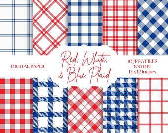 Digital Paper Red White and Blue, July 4th Backgrounds, Patriotic ...