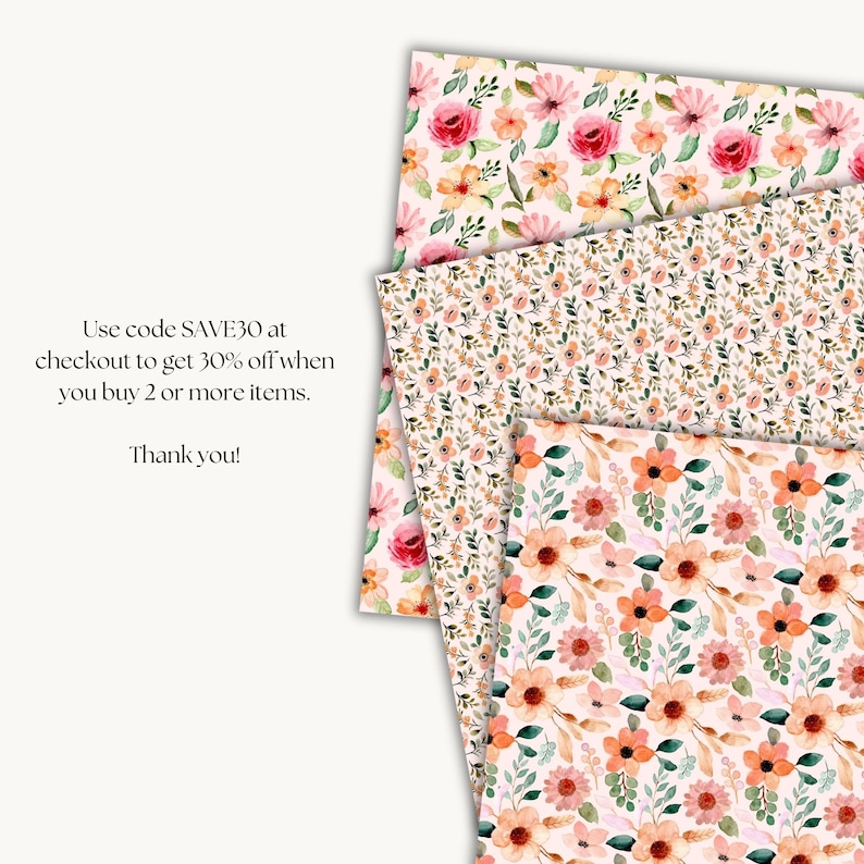 Peach and Coral Digital Paper, Watercolor Floral Backgrounds, Flower ...