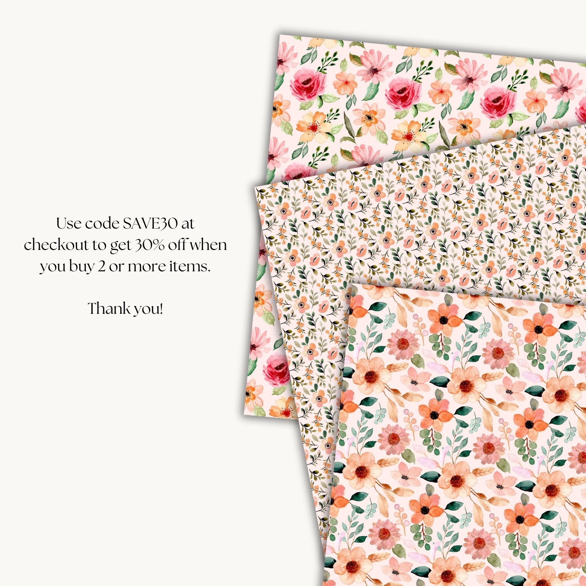Peach and Coral Digital Paper, Watercolor Floral Backgrounds, Flower ...