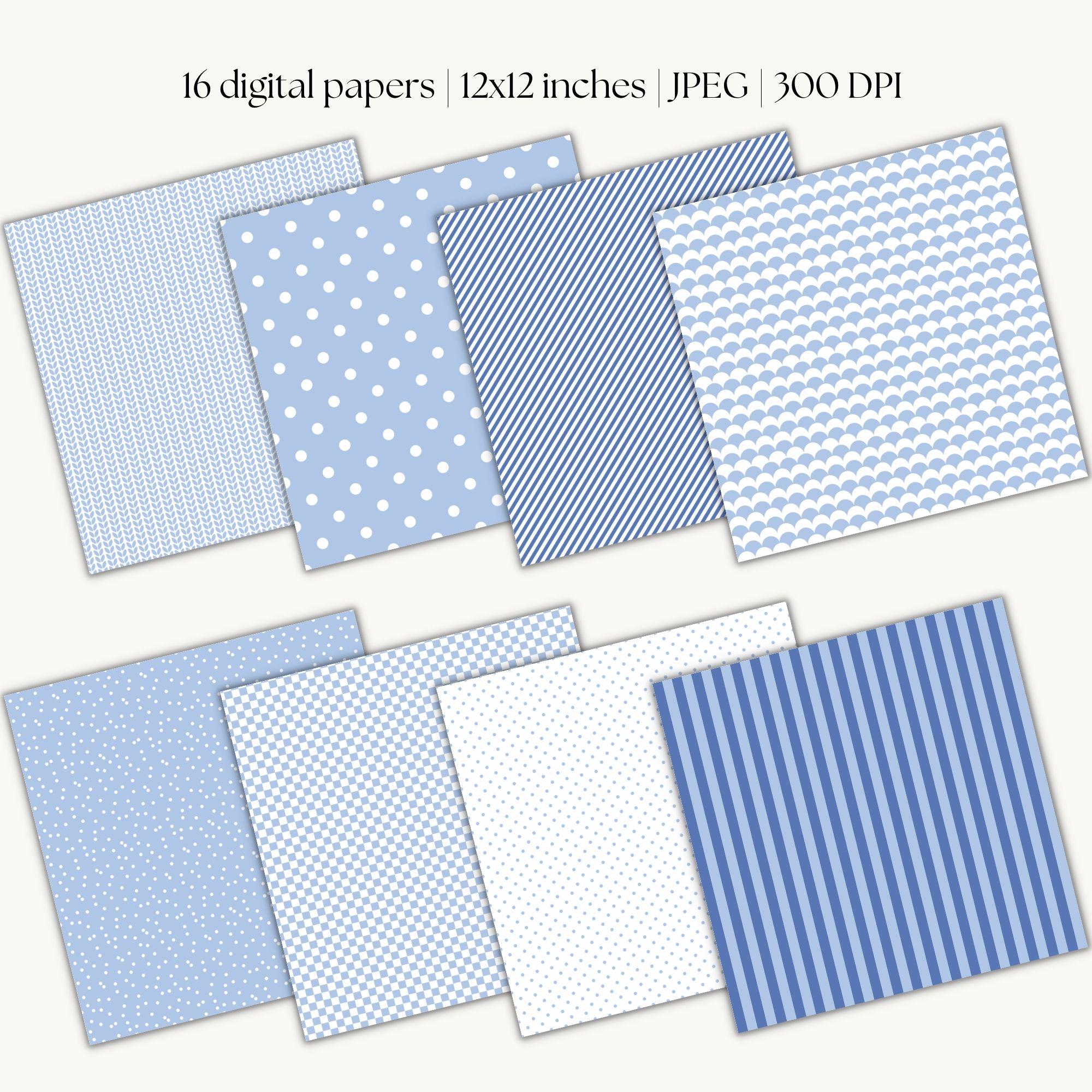 Blue Digital Paper, Seamless Backgrounds, Light Blue and White Patterns ...
