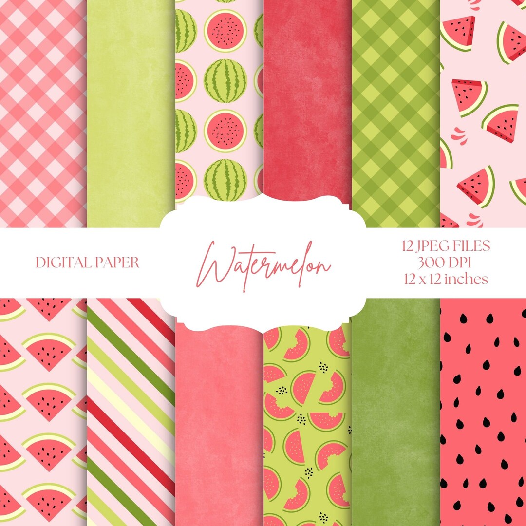 Watermelon Digital Paper, Pink and Green Backgrounds, Watermelon ...