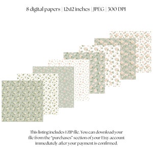 Shabby Chic Floral Digital Paper, Green and White Flower Patterns, Sage ...