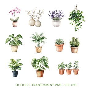 House Plants Clipart, Watercolor Plants Home Decor, Flower Clip Art ...