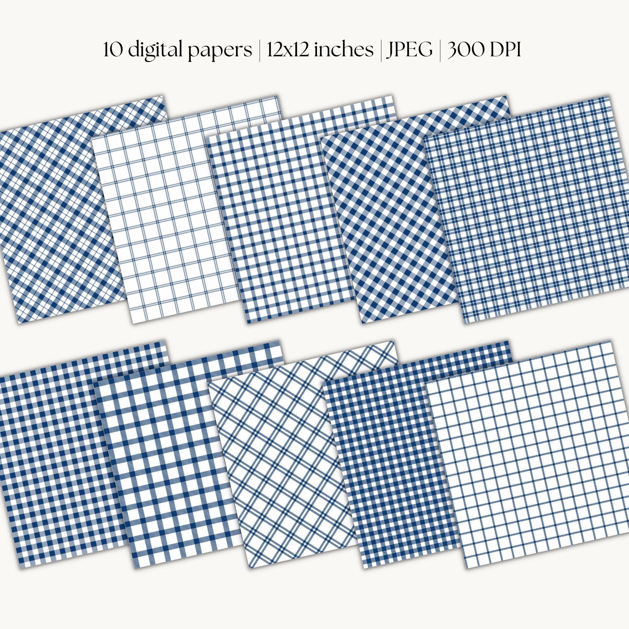 Blue Plaid Digital Paper, Navy Blue Backgrounds, Gingham Plaid Seamless ...