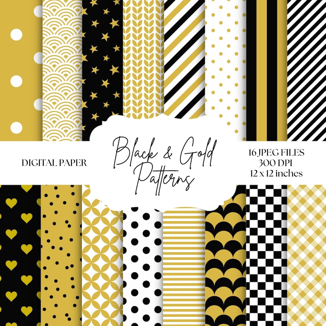Black and Gold Digital Paper, Graduation Backgrounds, Seamless Patterns ...