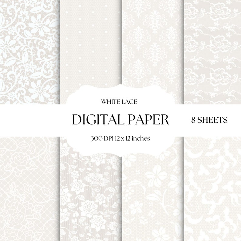 White Lace Digital Paper, Wedding Seamless Patterns, Lace Backgrounds ...