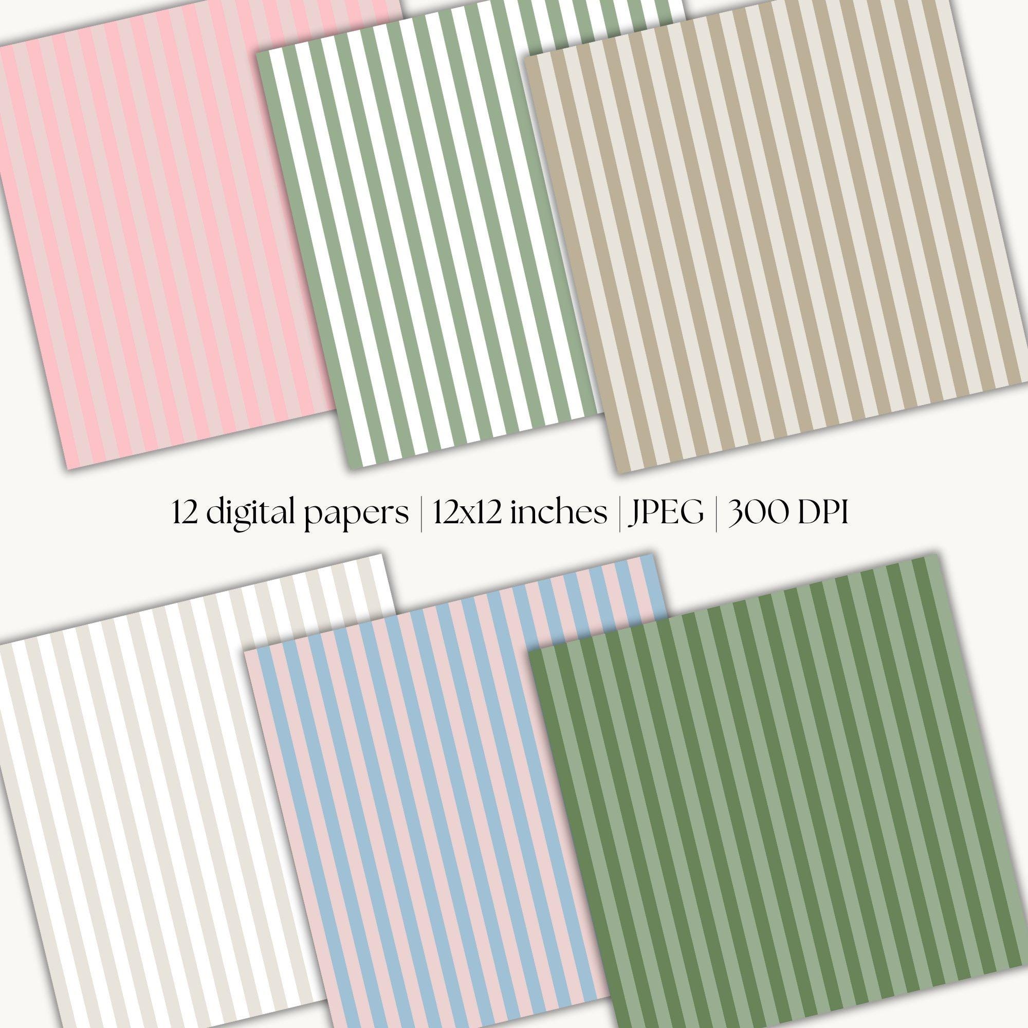Grandmillennial Stripes Digital Paper, Seamless Stripe Patterns, Blue ...
