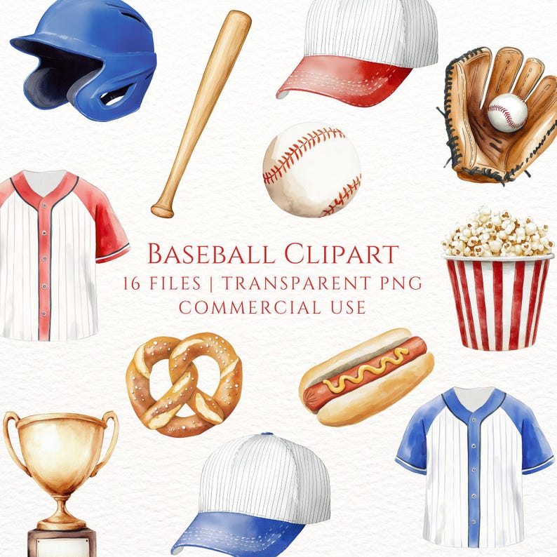 Baseball Clipart, Watercolor Sports PNG, Boys Birthday Clip Art, Bat ...