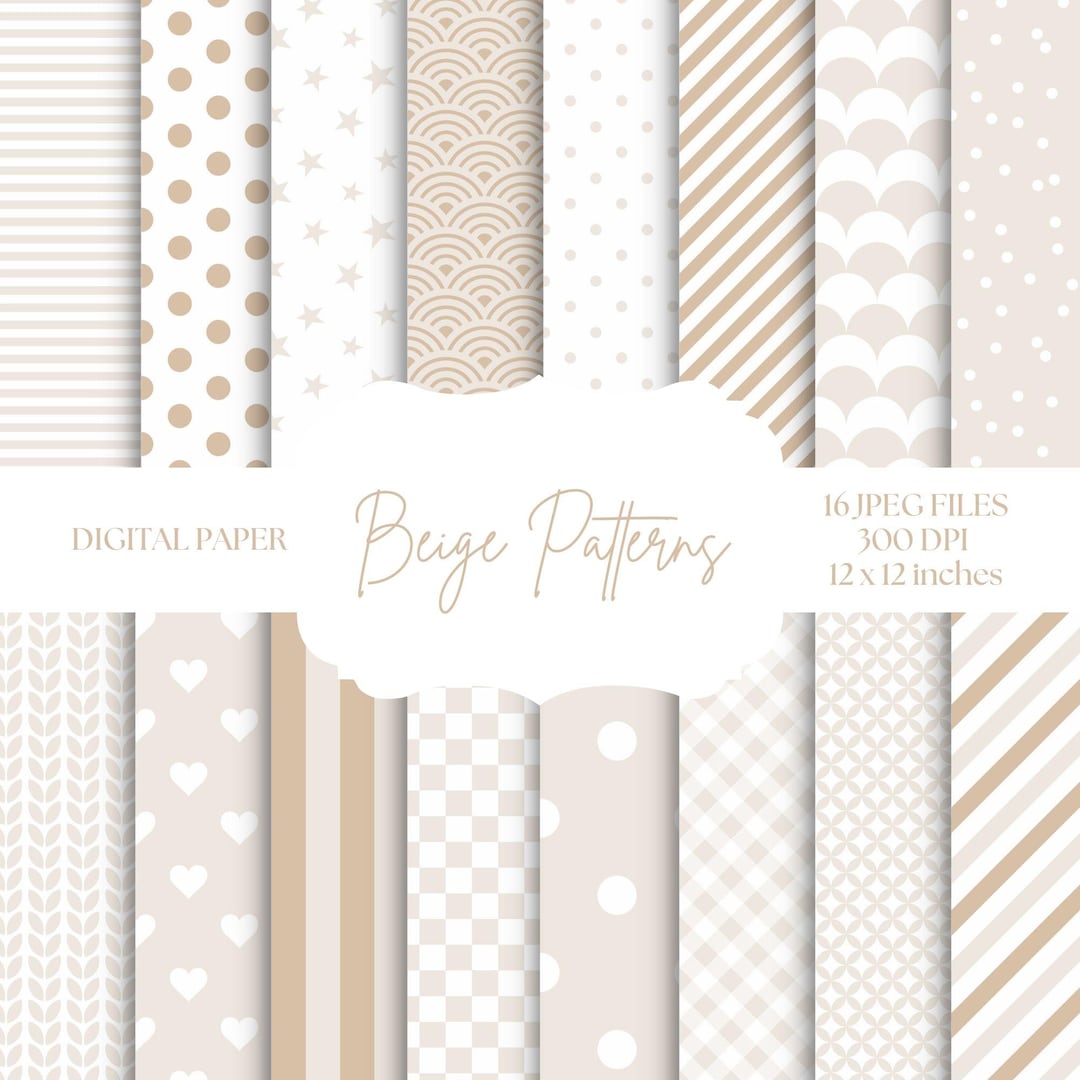 Beige Digital Paper, Neutral Backgrounds, Brown and White Seamless ...