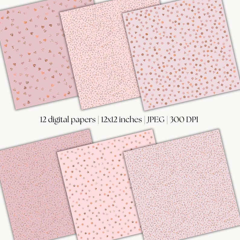Rose Gold Digital Paper, Pink Confetti Backgrounds, Birthday Party ...