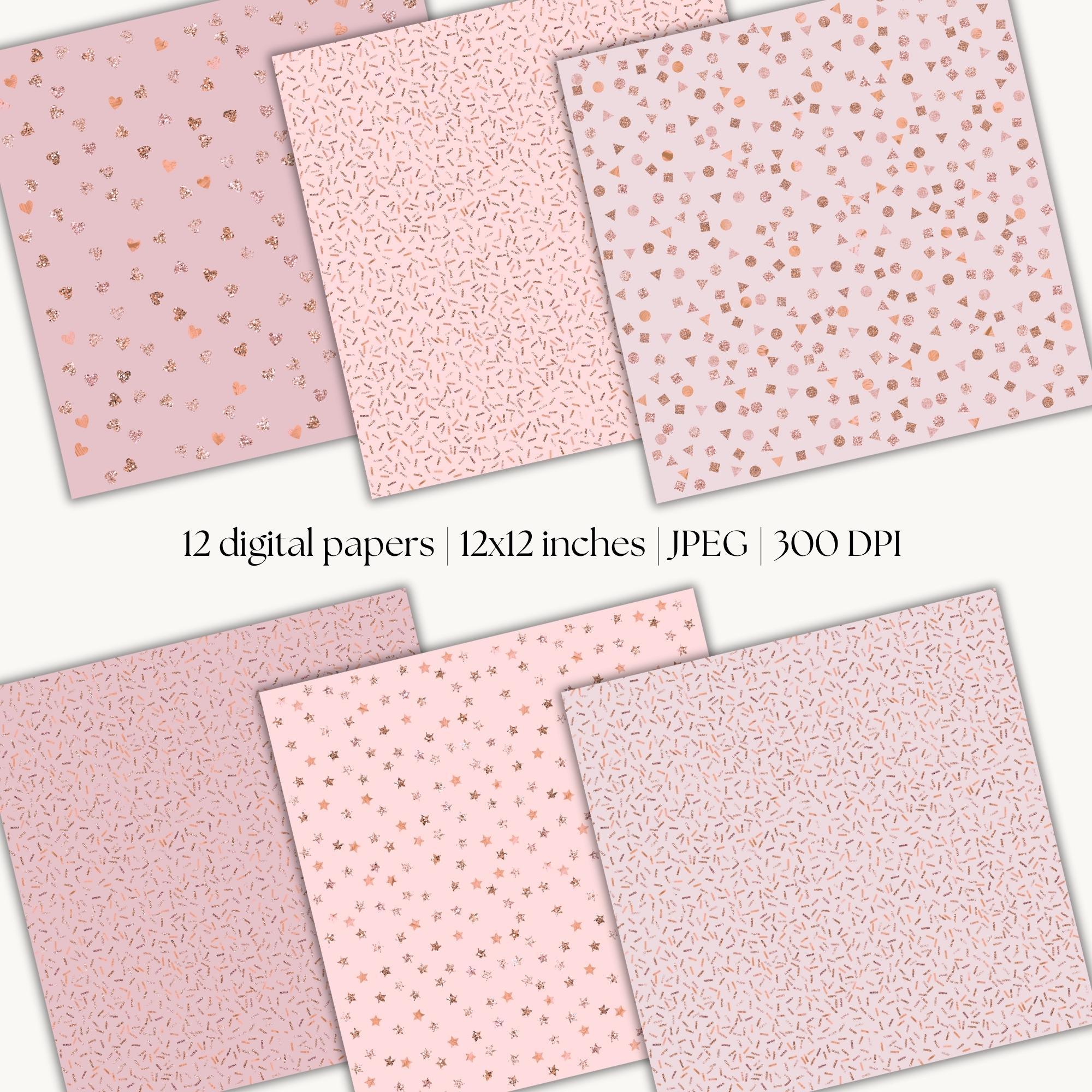 Rose Gold Digital Paper, Pink Confetti Backgrounds, Birthday Party ...