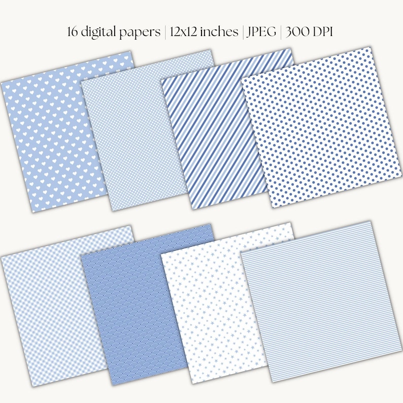 Blue Digital Paper, Seamless Backgrounds, Light Blue and White Patterns ...
