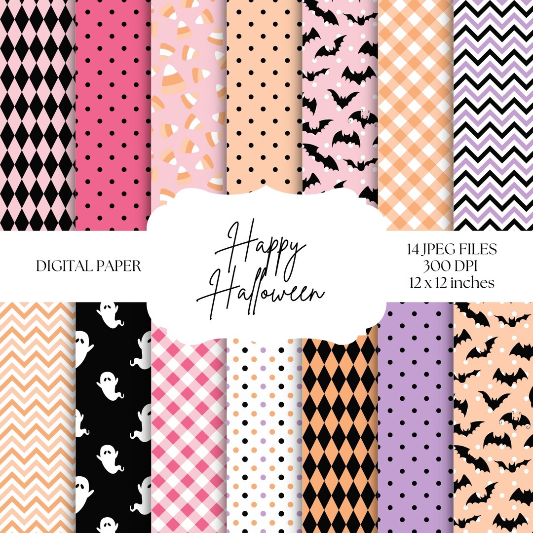 Cute Halloween Digital Paper, Pink Halloween Patterns, Ghost ...