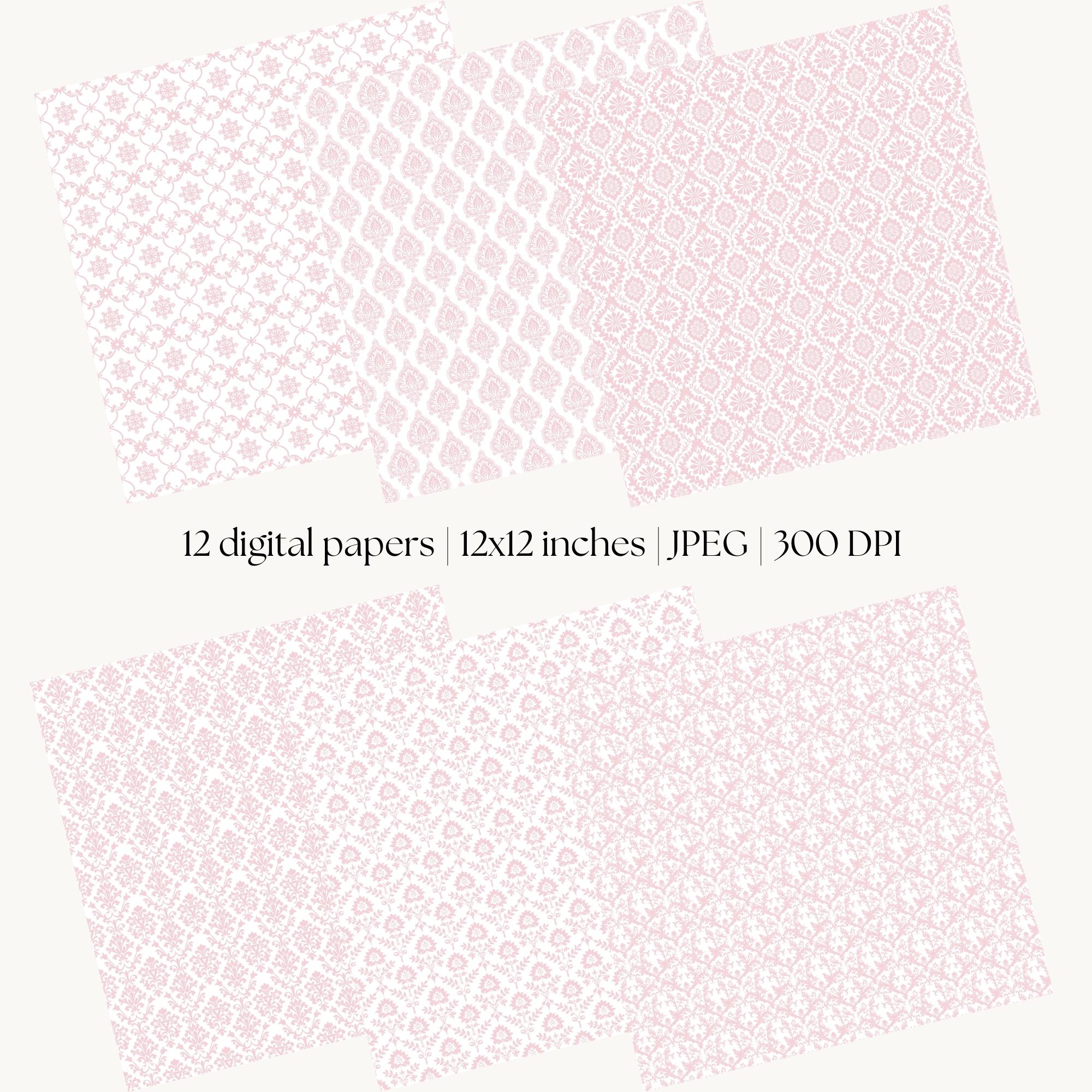 Pink Damask Digital Paper, Light Pink and White Backgrounds, Vintage ...