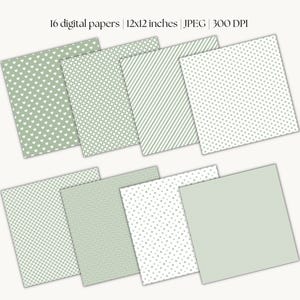 Sage Green Digital Paper, Seamless Backgrounds, Green and White ...