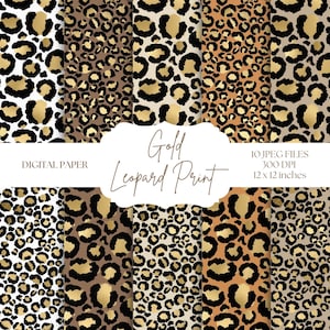 Leopard Print Digital Paper, Gold Metallic Backgrounds, Seamless Animal ...