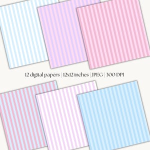 Pastel Stripes Digital Paper, Seamless Patterns, Blue Backgrounds, Pink ...