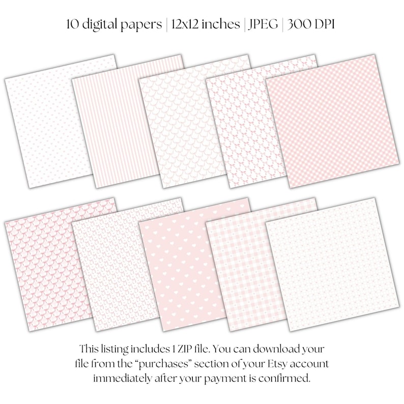 Pink Bow Digital Paper, Coquette Backgrounds, Heart Patterns, Pink and ...